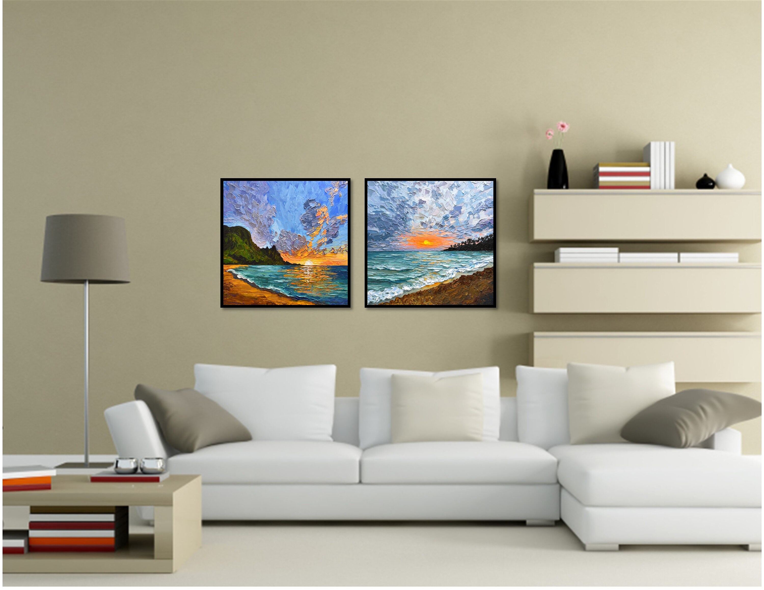 Mountain Sunset Print Turquoise Orange Seascape Wall Art - Etsy