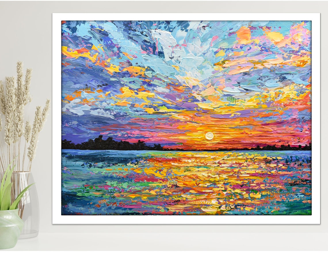 Sunset Art Print of Impressionist Ocean Painting Colorful - Etsy