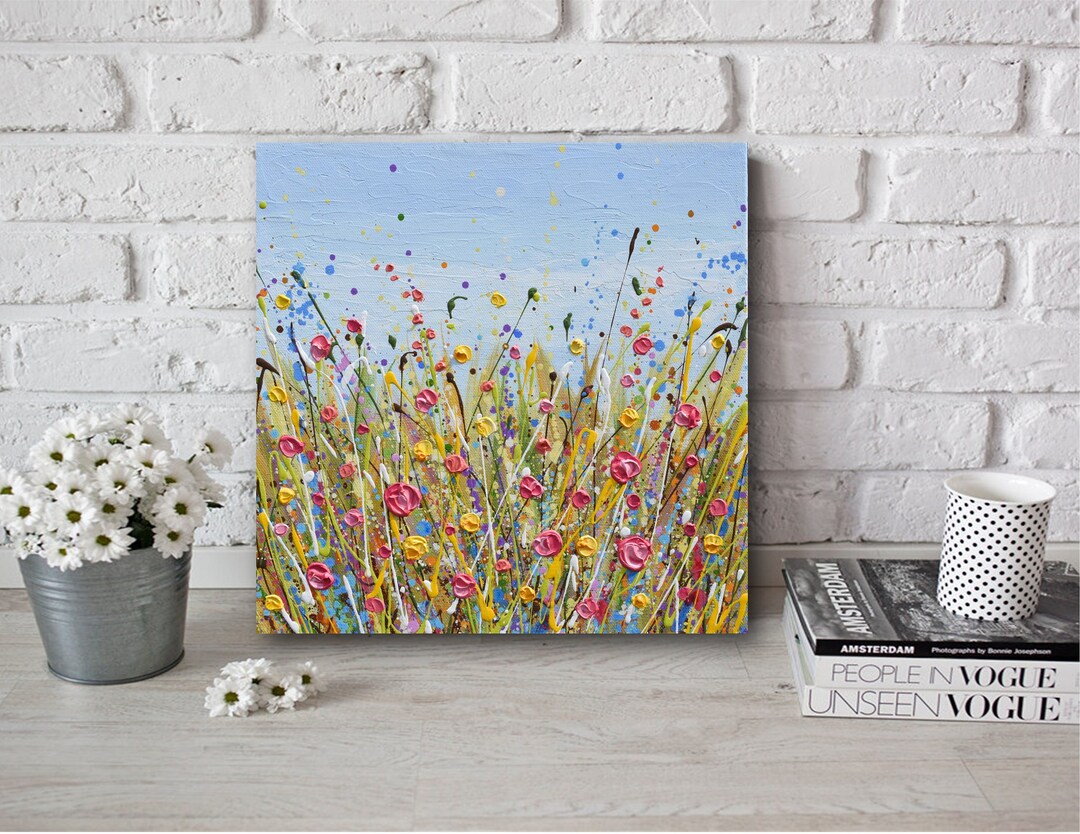 Colorful Flower Field Painting, Original Wildflower Landscape, Palette ...