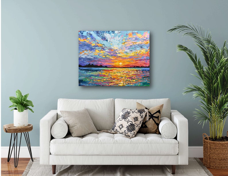 Sunset Art Print of Impressionist Ocean Painting Colorful - Etsy