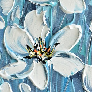 White Blue Flower Large Painting on Canvas Textured Floral - Etsy