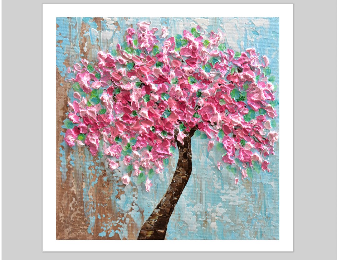 Cherry Blossom Tree Print, Pink Blooming Tree Wall Art, Ready to Hang ...