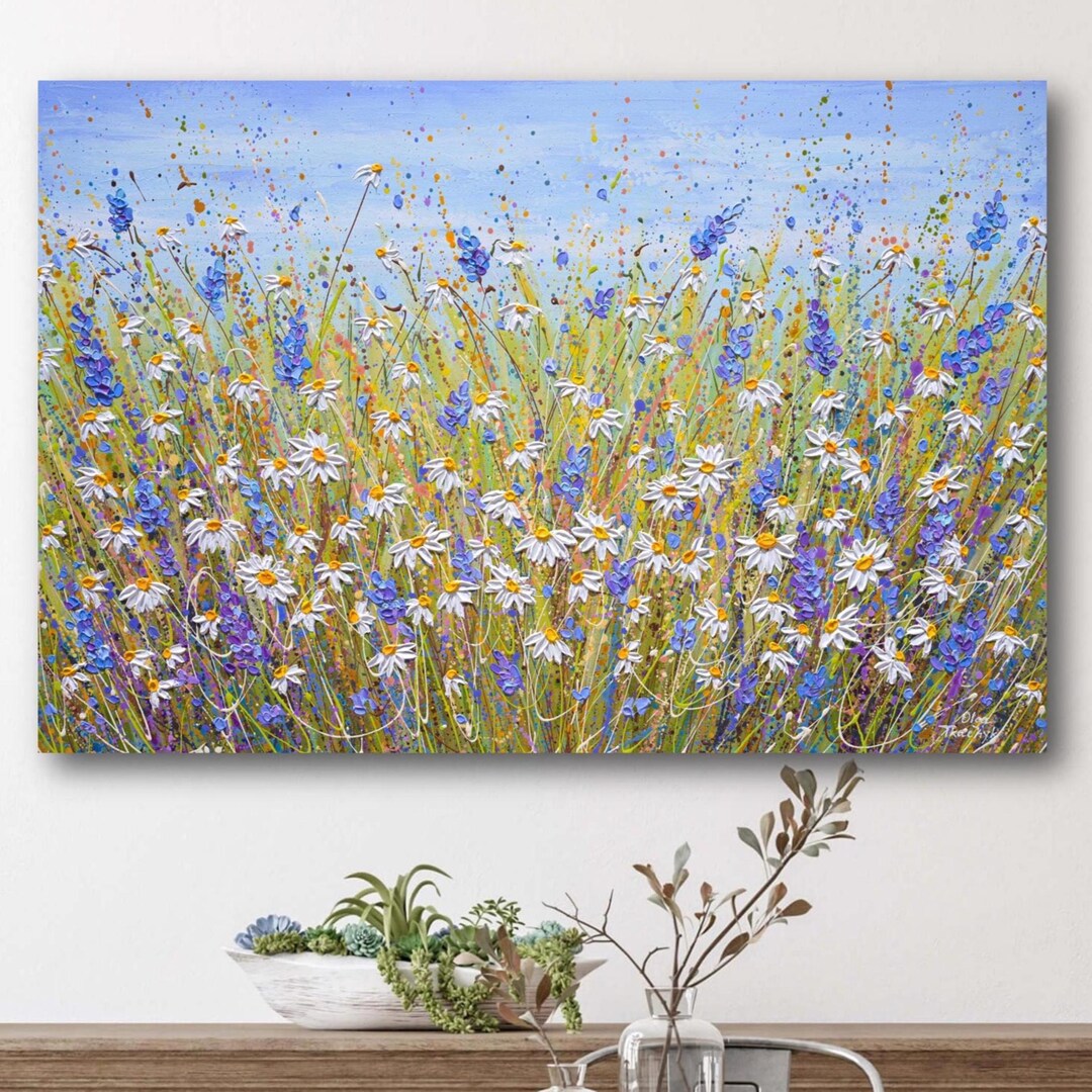Daisies Field Painting, Original Impasto Palette Knife Art, White ...