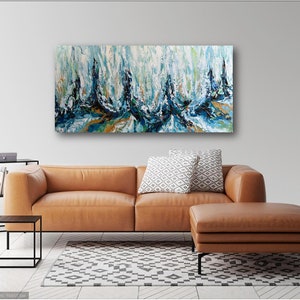 Abstract Painting on Canvas, Original Blue Orange Contemporary Wall Art ...