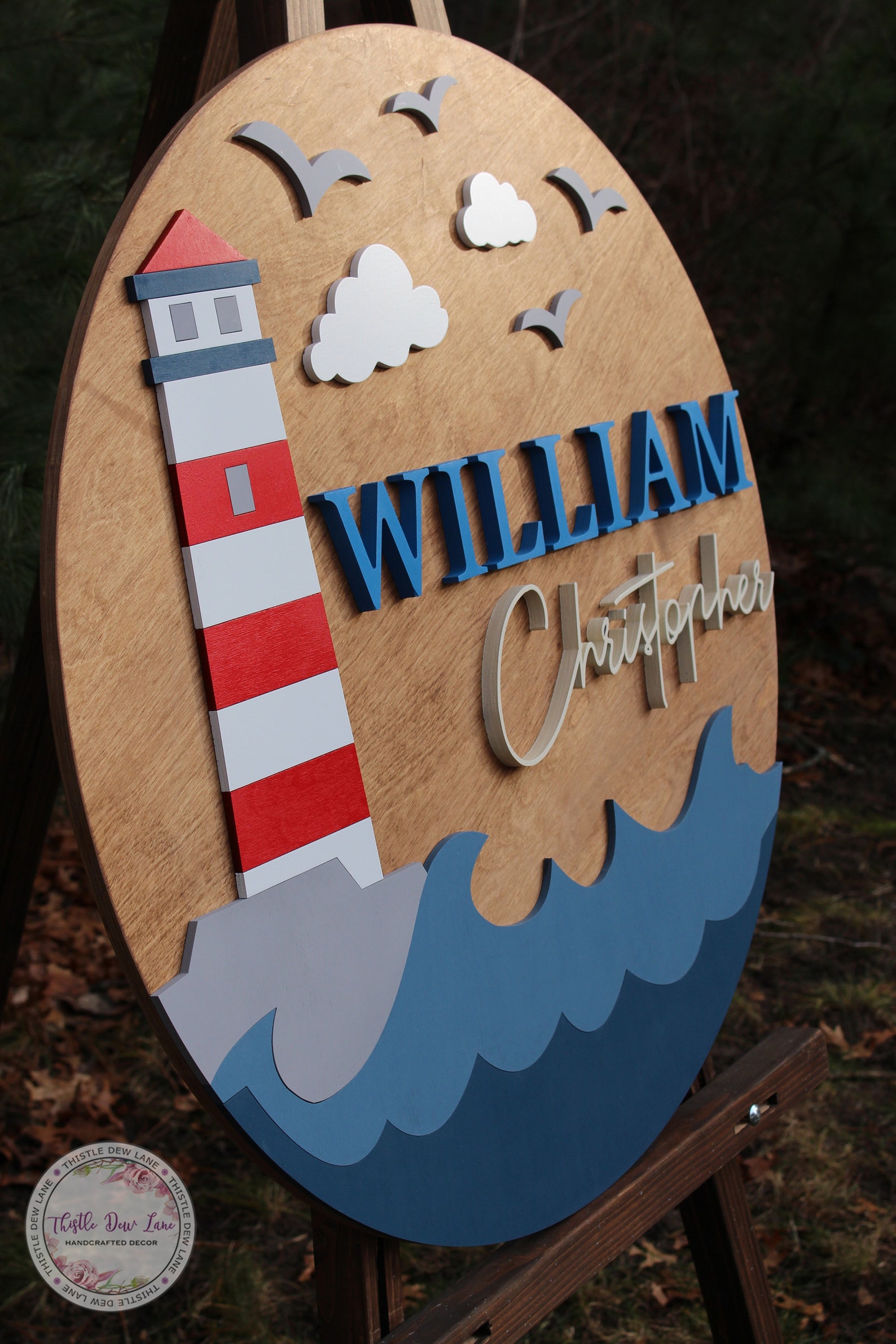 Lighthouse Theme Name Sign Nautical Nursery Theme Round 3D - Etsy