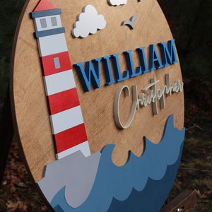 Lighthouse Theme Name Sign, Nautical Nursery Theme, Round 3D Nursery ...