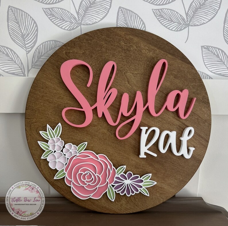 Flower Name Sign, Floral Name Sign, 3D Wood Name Sign, Girl Nursery ...