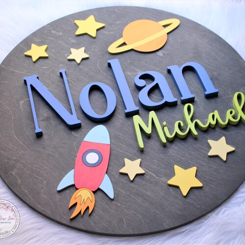 Space Name Sign Space Theme 3D Nursery Sign Outer Space | Etsy