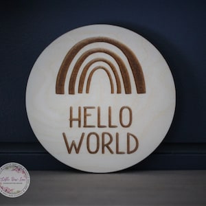 Hello World Sign, Engraved Baby Sign, Newborn Birth Announcement Sign ...