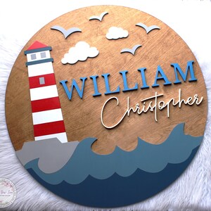 Lighthouse Theme Name Sign, Nautical Nursery Theme, Round 3D Nursery ...