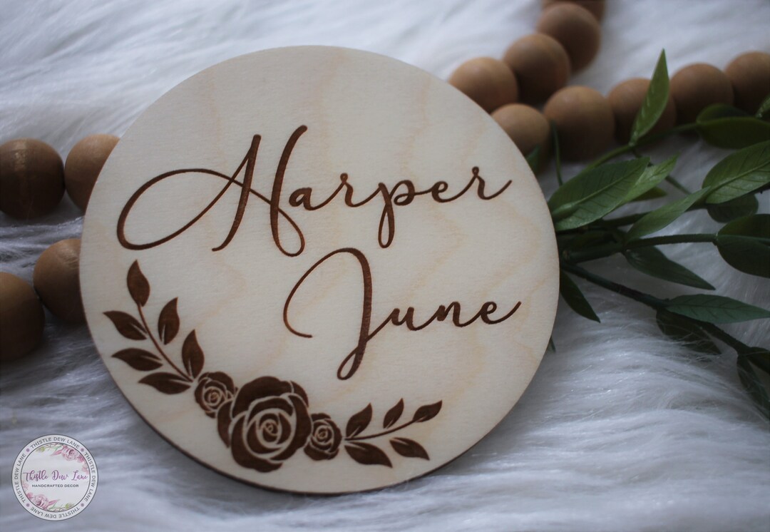 Engraved Baby Name Sign, Newborn Name Announcement Sign, Floral Name ...