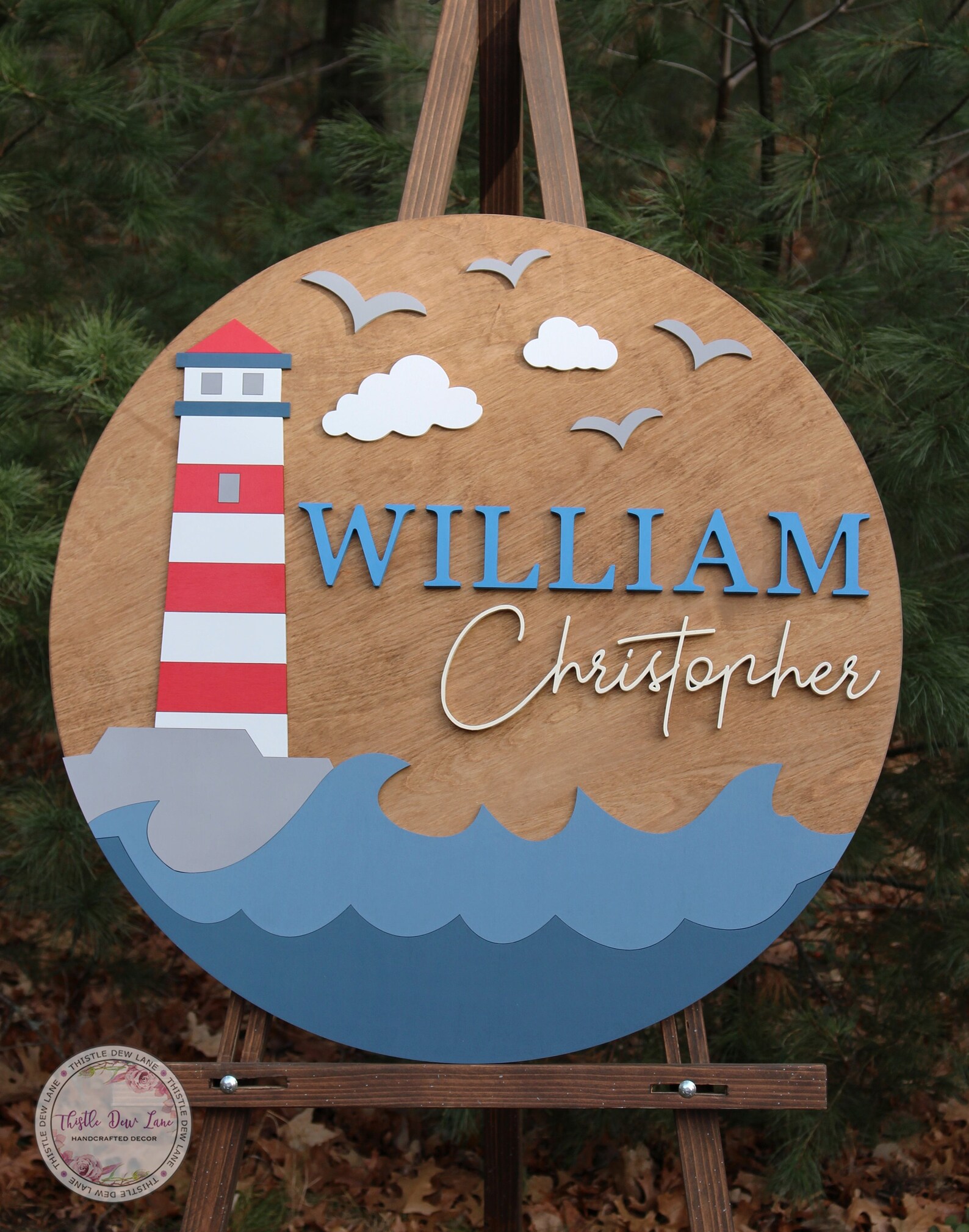 Lighthouse Theme Name Sign Nautical Nursery Theme Round 3D - Etsy