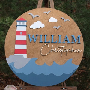Lighthouse Theme Name Sign, Nautical Nursery Theme, Round 3D Nursery ...