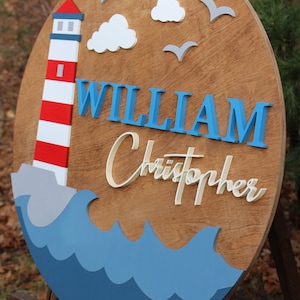 Lighthouse Theme Name Sign, Nautical Nursery Theme, Round 3D Nursery ...