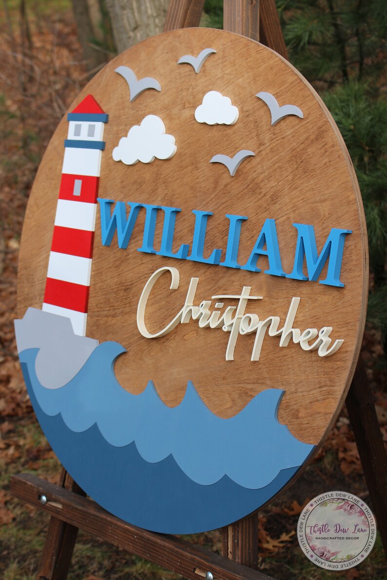 Lighthouse Theme Name Sign Nautical Nursery Theme Round 3D - Etsy