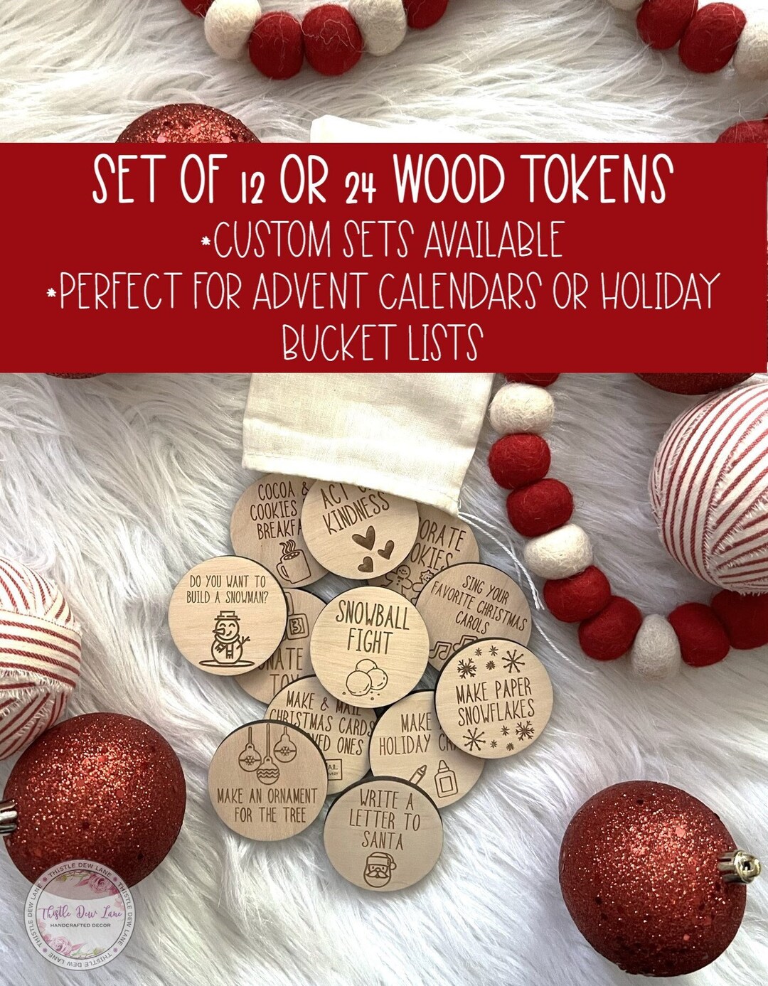 Christmas Advent Tokens, Wood Christmas Bucket List, Family Christmas ...