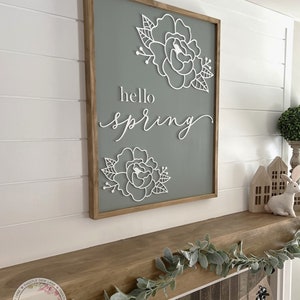 Hello Spring Sign, Wood Spring Sign, Floral Sign, Flower Sign, 3D Hello ...