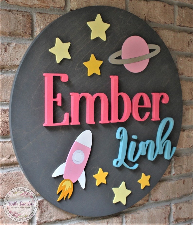 Space Name Sign Space Wall Art Nursery Name Sign Outer | Etsy