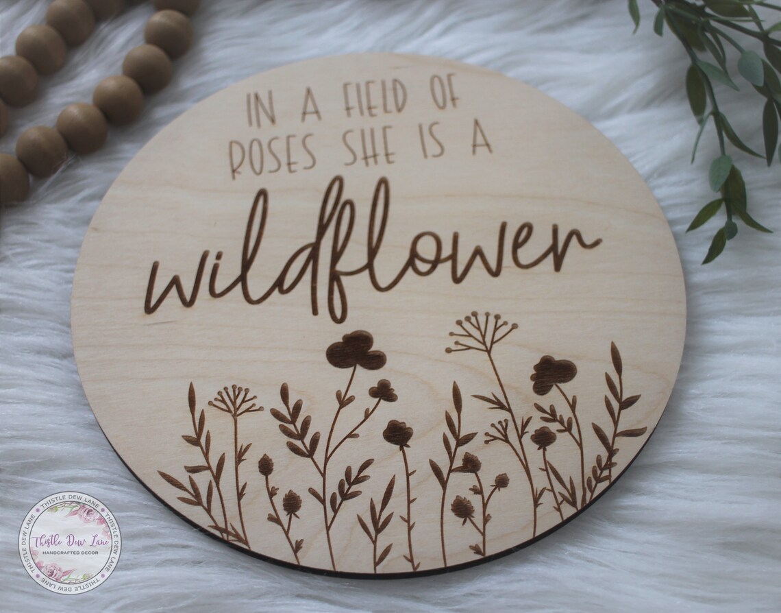 Engraved Floral Sign Baby Girl nursery sign Wildflower sign | Etsy
