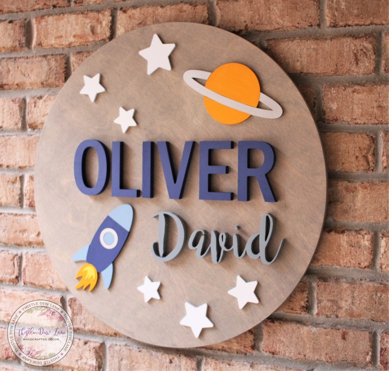 Space Theme Name Sign 3D Name Sign Outer Space Decor Rocket - Etsy