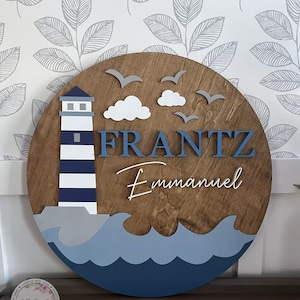 Lighthouse Name Sign, Nautical Nursery Theme, Round 3D Nursery Name ...