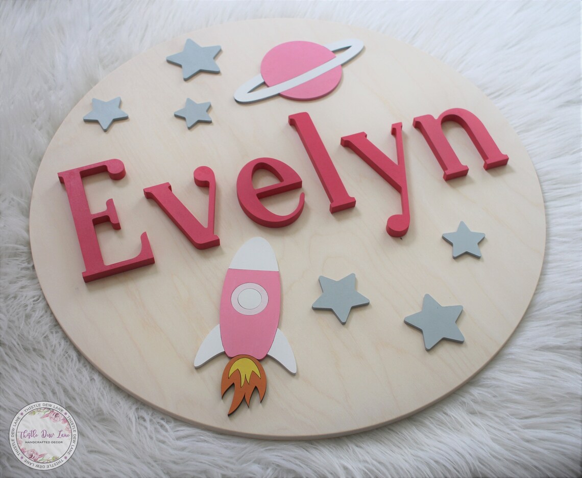 3D Space Theme Nursery Name Sign, Custom Kids Decor - Etsy