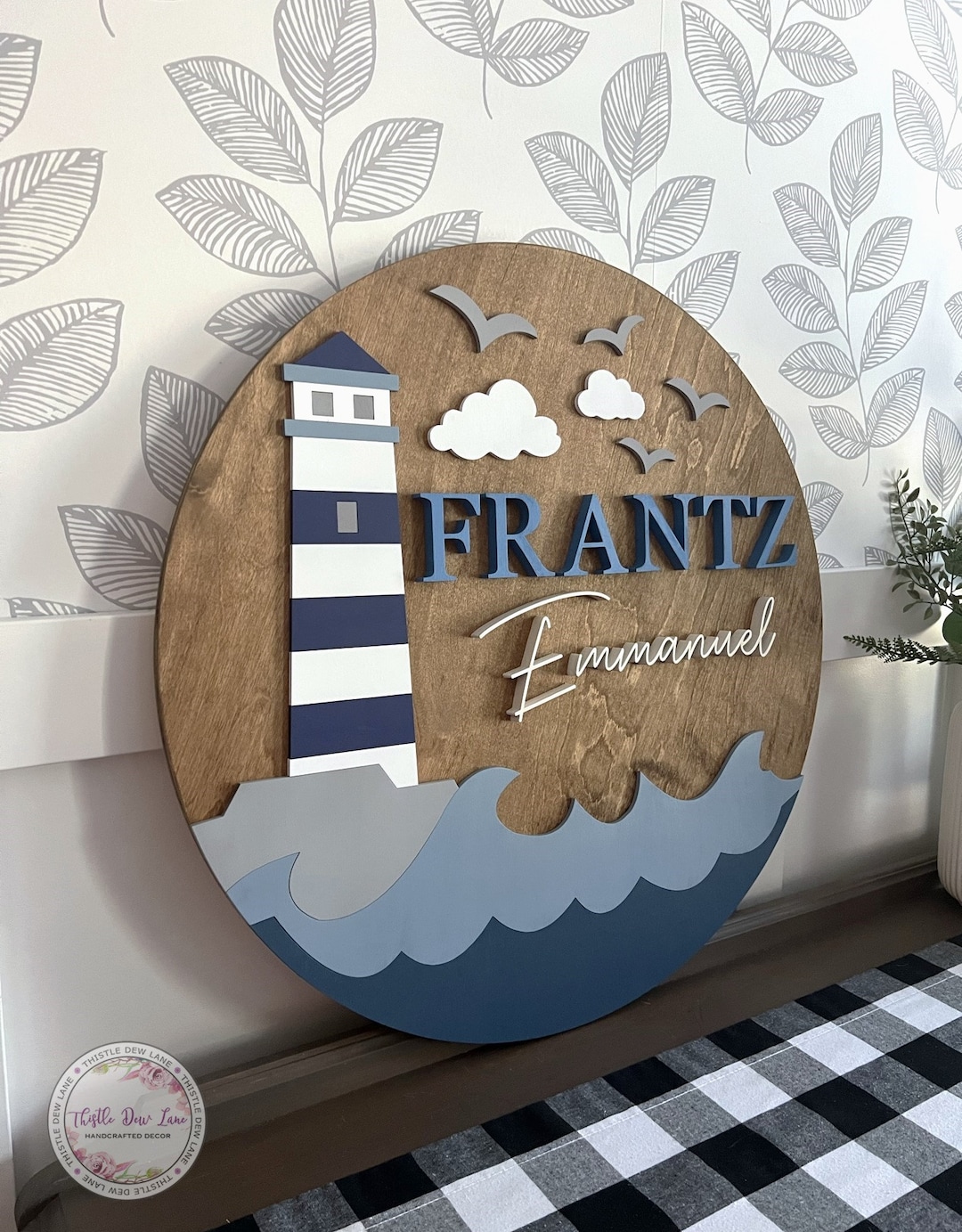 Lighthouse Name Sign, Nautical Nursery Theme, Round 3D Nursery Name ...