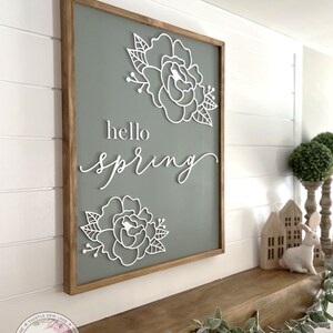 Hello Spring Sign, Wood Spring Sign, Floral Sign, Flower Sign, 3D Hello ...