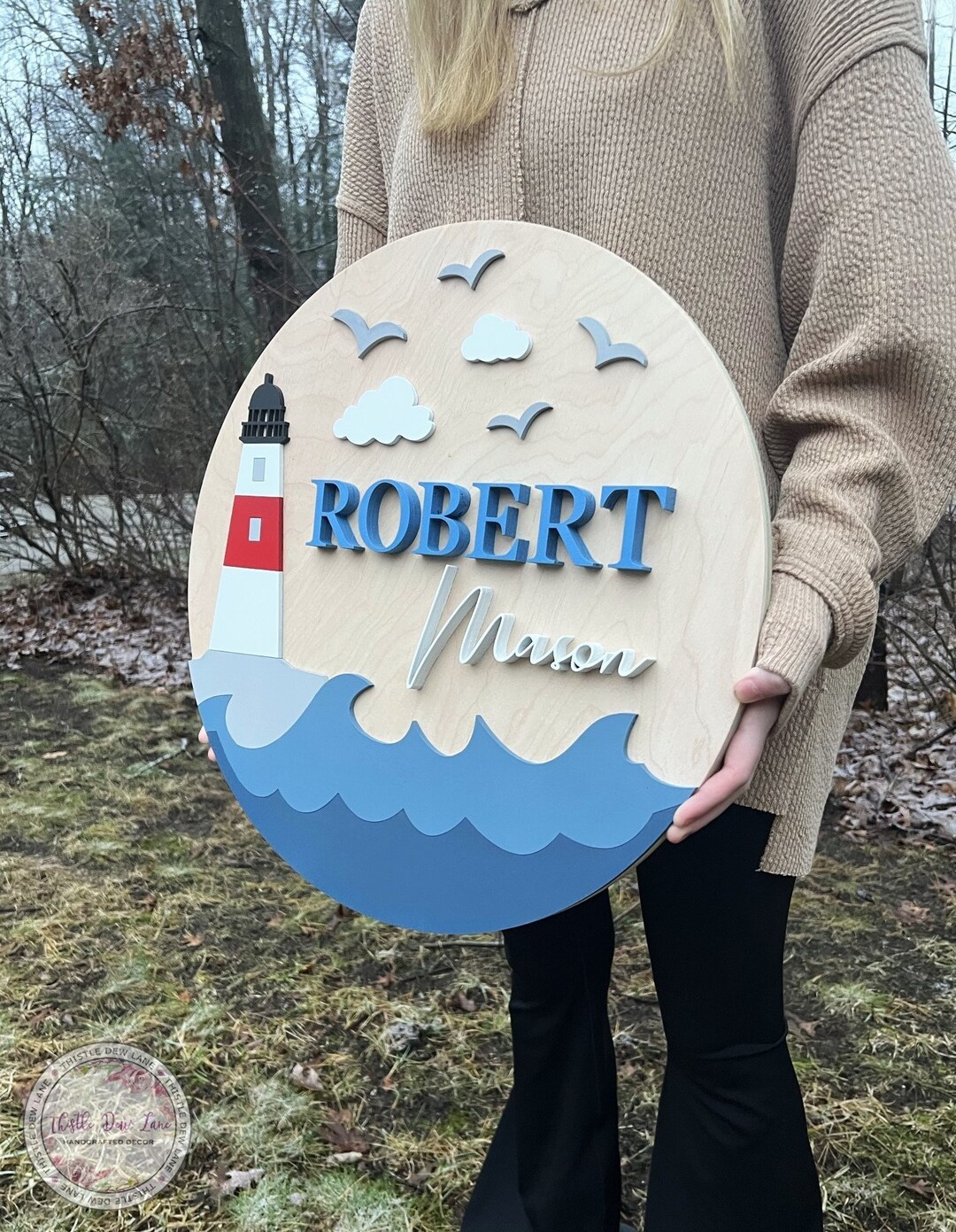 Lighthouse Theme Name Sign, Nautical Nursery Theme, Round 3D Nursery ...