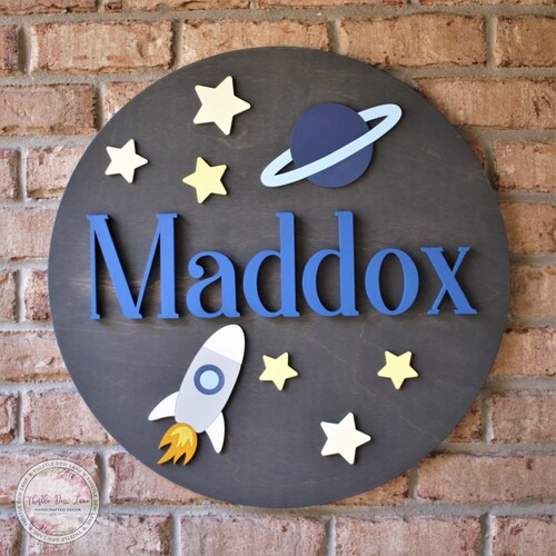 Space Theme Name Sign 3D Name Sign Outer Space Decor Rocket - Etsy