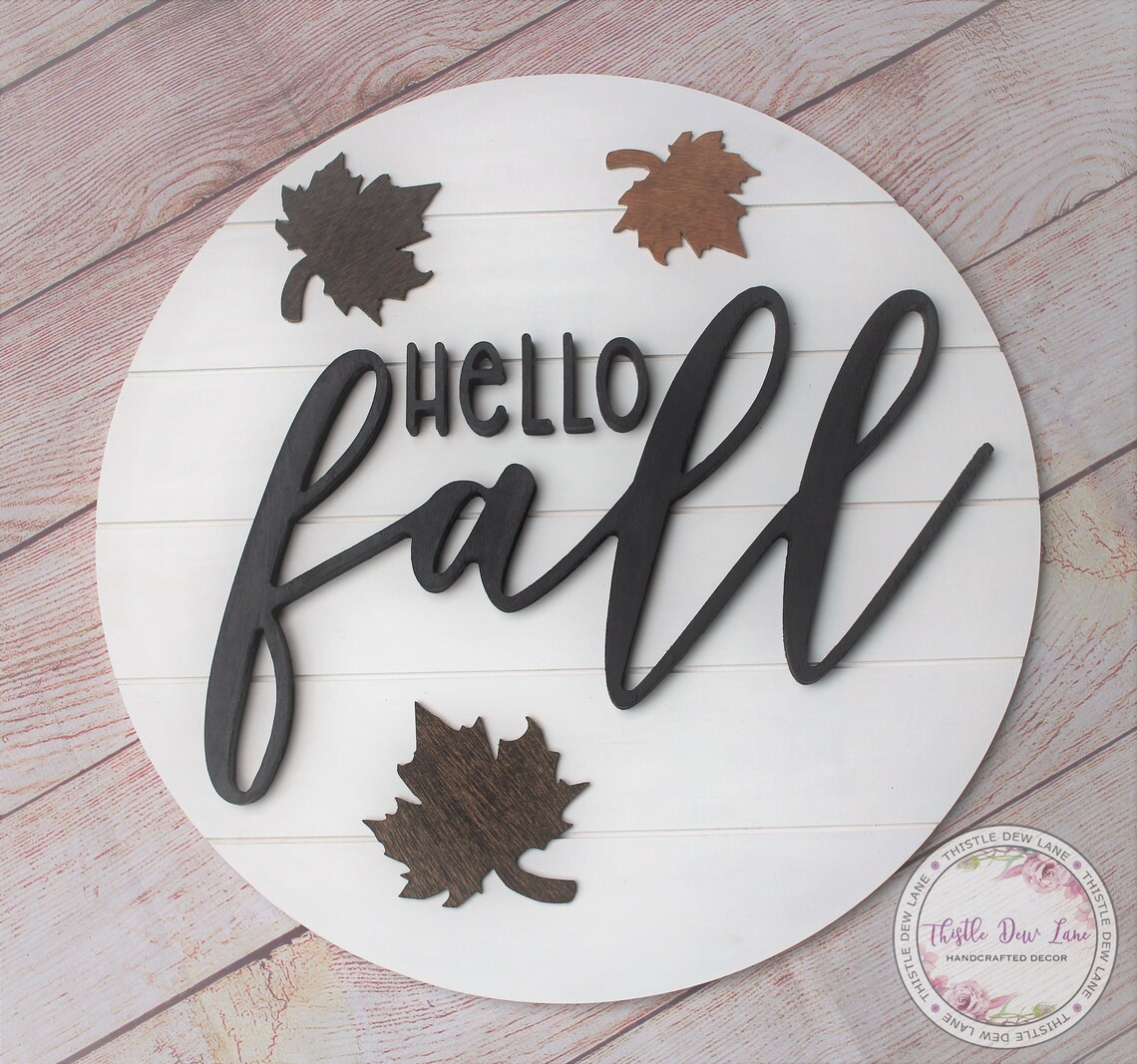 Fall Sign 3D Hello Fall Sign Hello Fall Round Shiplap Sign - Etsy
