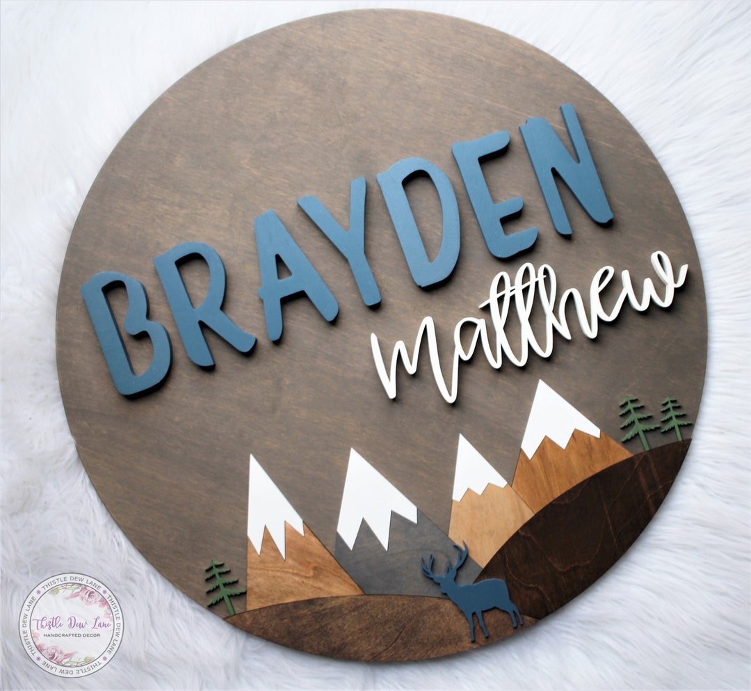 Custom Wooden Mountain Name Sign, Woodland Nursery Decor - Etsy