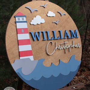 Lighthouse Theme Name Sign, Nautical Nursery Theme, Round 3D Nursery ...