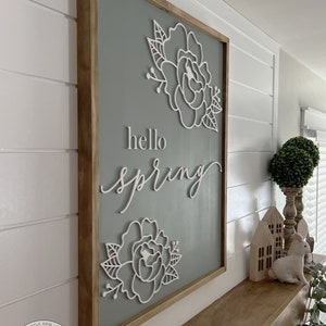 Hello Spring Sign, Wood Spring Sign, Floral Sign, Flower Sign, 3D Hello ...
