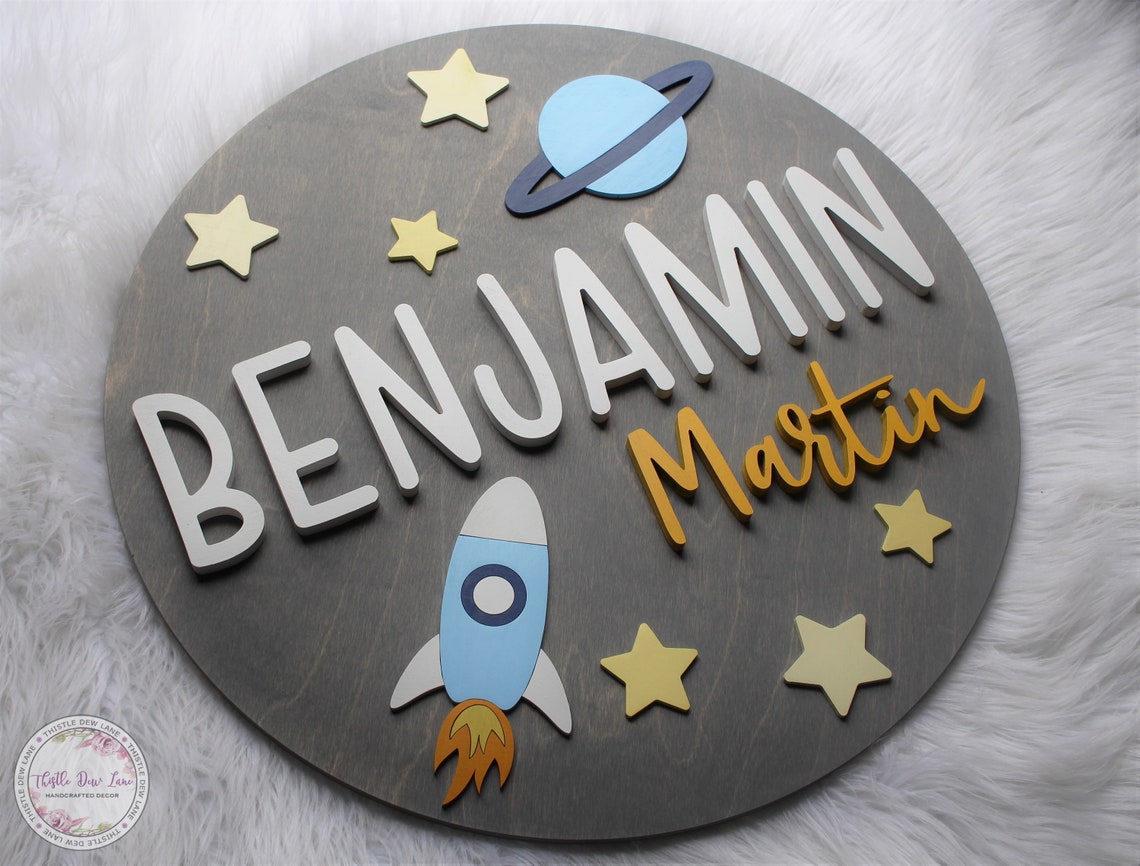 Space Name Sign Space Theme 3D Nursery Sign Outer Space | Etsy