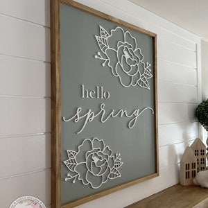 Hello Spring Sign, Wood Spring Sign, Floral Sign, Flower Sign, 3D Hello ...