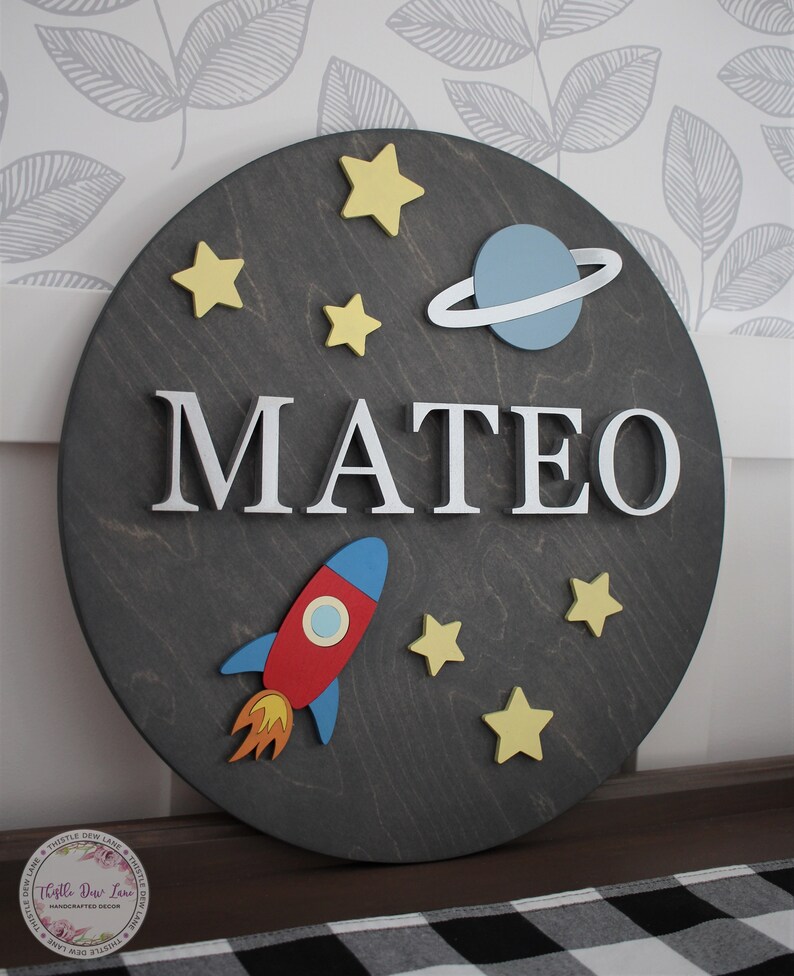 Custom Space Name Sign, Outer Space Nursery Decor, Rocket Ship - Etsy