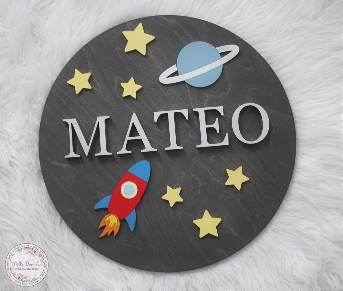 Custom Space Name Sign, Outer Space Nursery Decor, Rocket Ship - Etsy