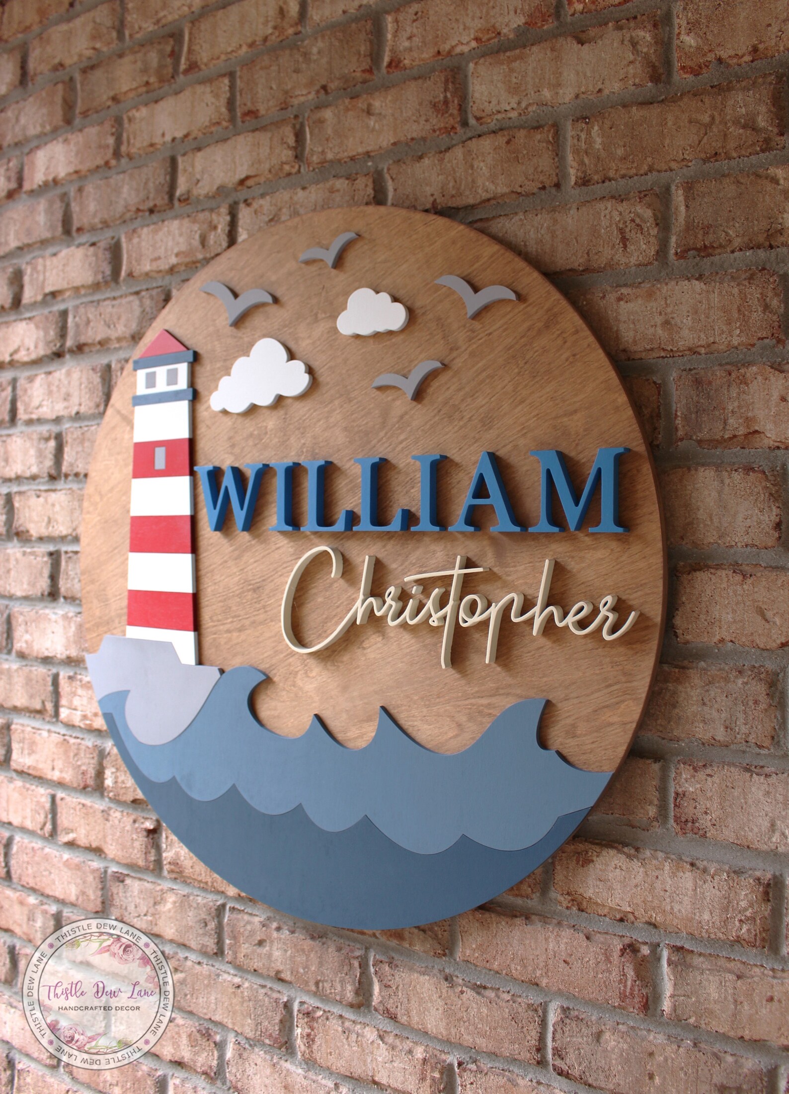 Lighthouse Theme Name Sign Nautical Nursery Theme Round 3D - Etsy