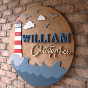 Lighthouse Theme Name Sign, Nautical Nursery Theme, Round 3D Nursery ...