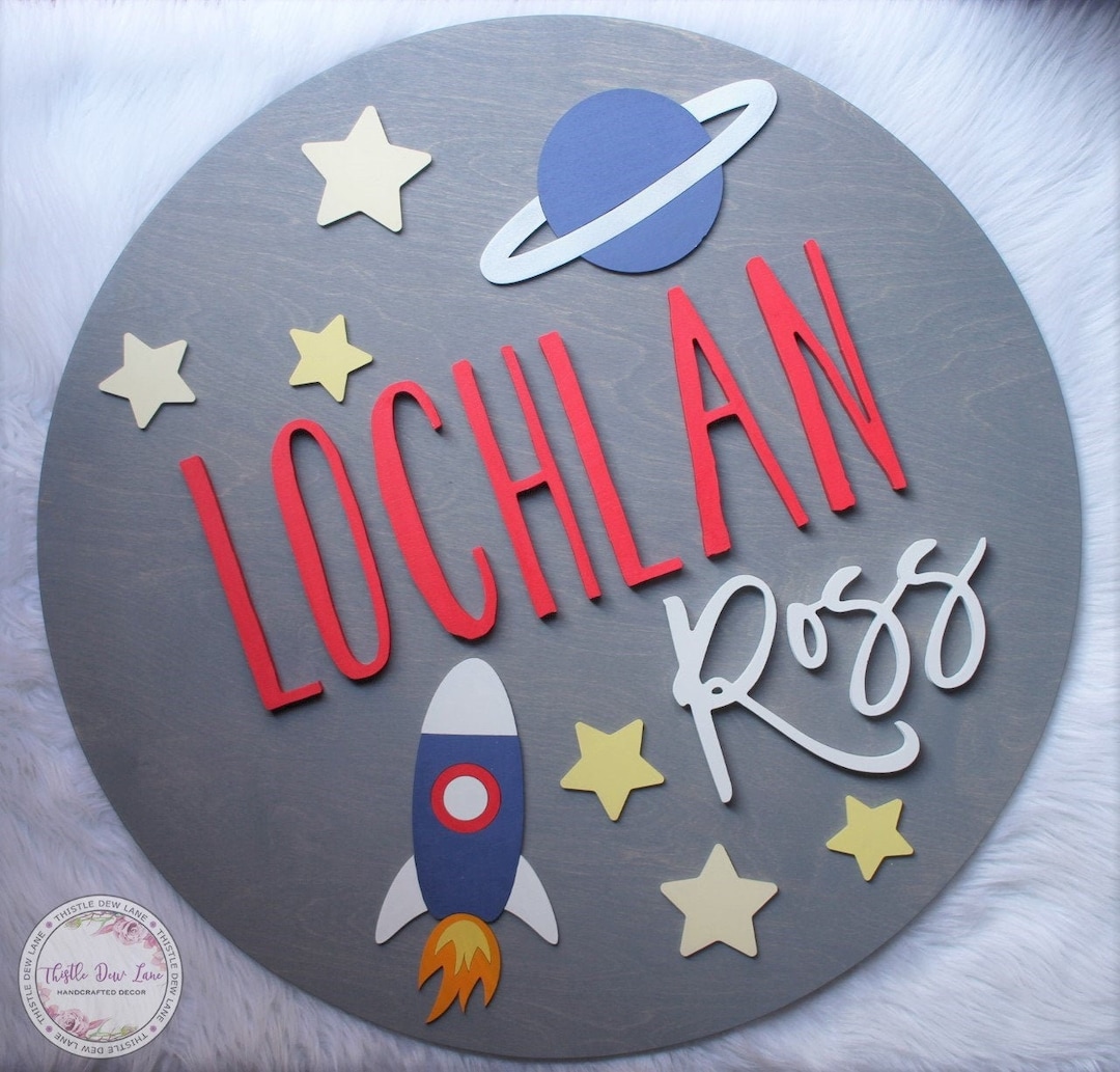 Space Name Sign, Space Wall Art, Nursery Name Sign, Outer Space Decor ...