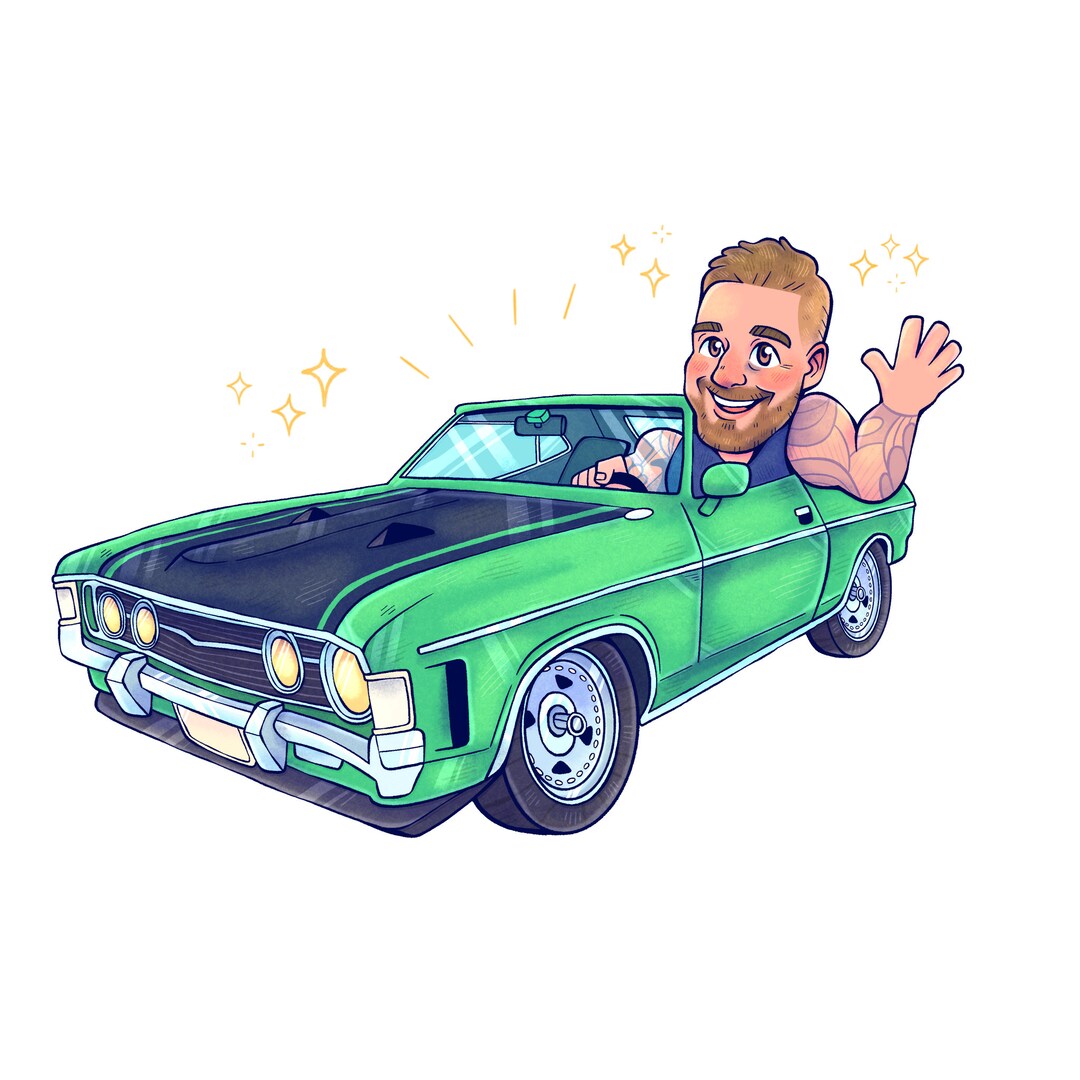 Custom Car Cartoon Portrait *preorder JAN 2026 - Etsy
