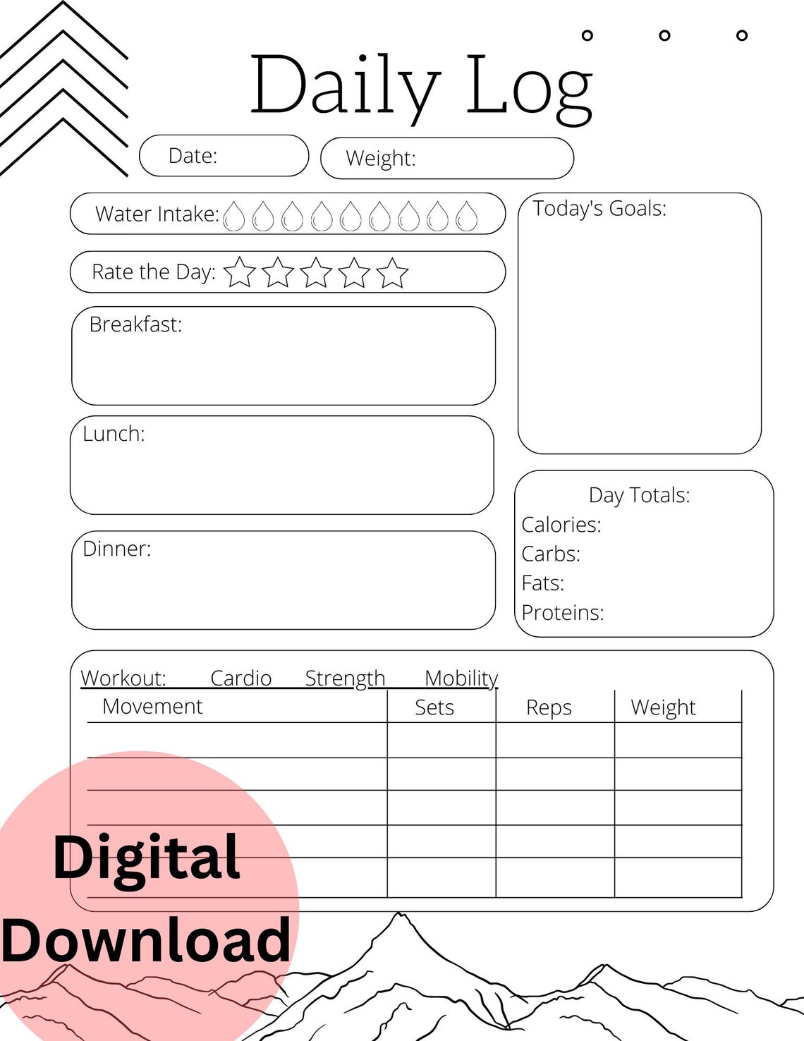 PDF Printable Daily Fitness Log, Simple, Minimalist, Exercise Log ...