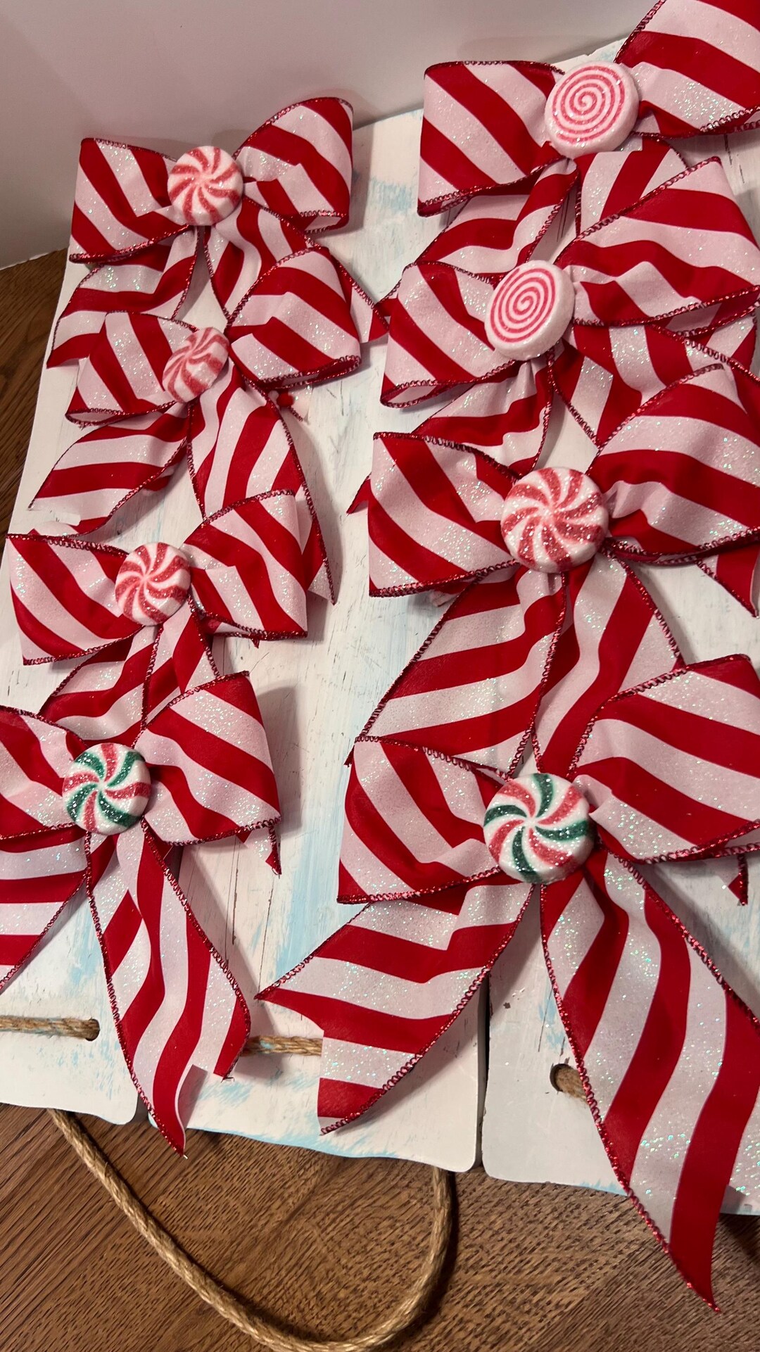 Candy Cane/decorative Bows Set8 Mini Bows/tree Topper/tree Ornament ...