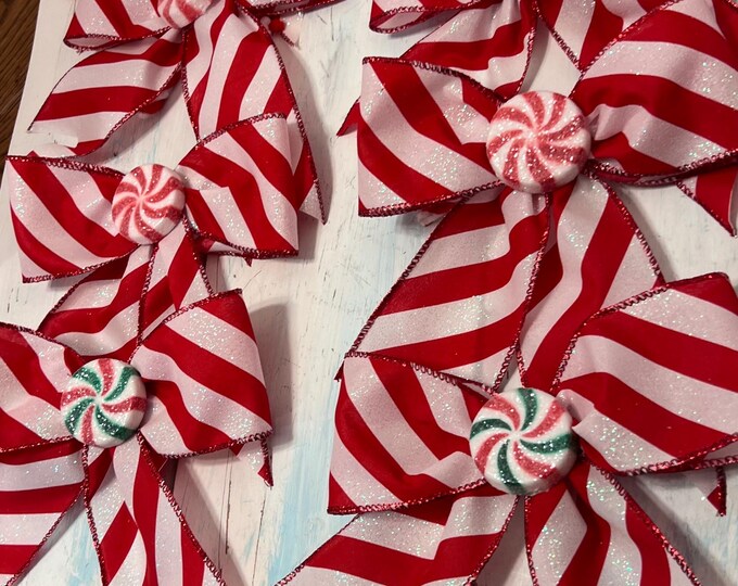 Candy Cane/decorative Bows Set8 Mini Bows/tree Topper/tree Ornament ...