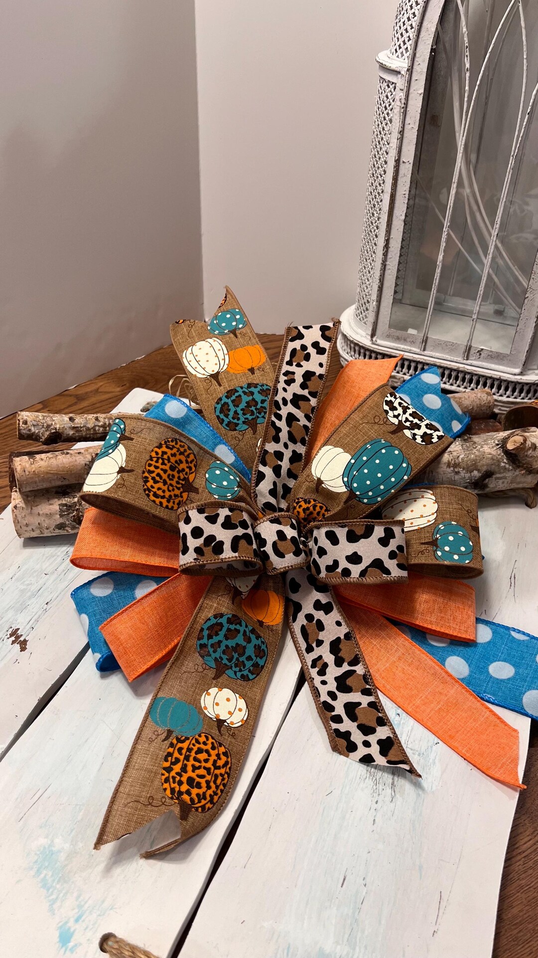 Fall Pumpkin Leopard/polka Dots Decorative Bow / Basket Bow/ Pumpkin ...
