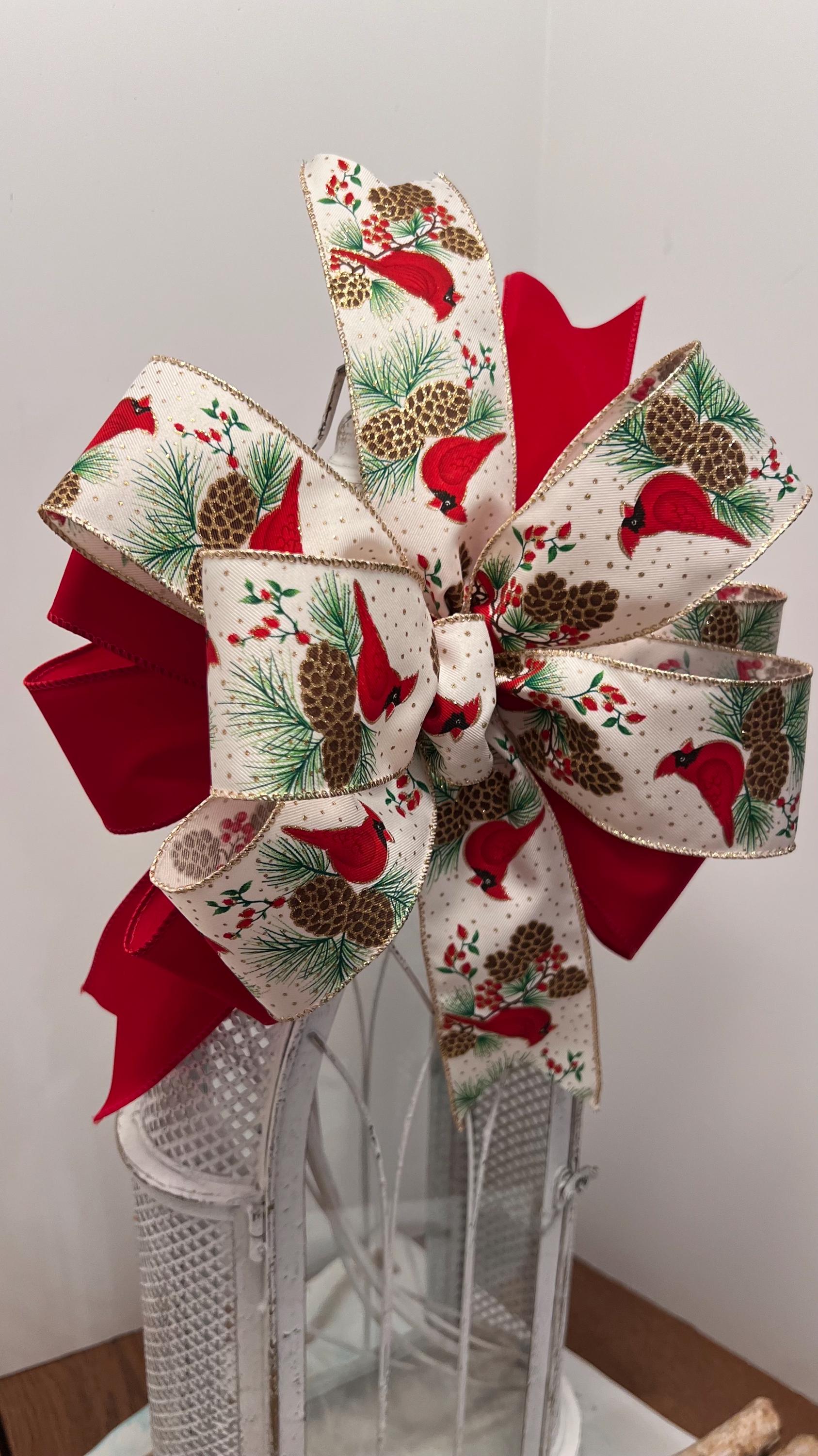 Christmas Cardinal Print Bow, Red Velvet Wired Ribbon - Etsy