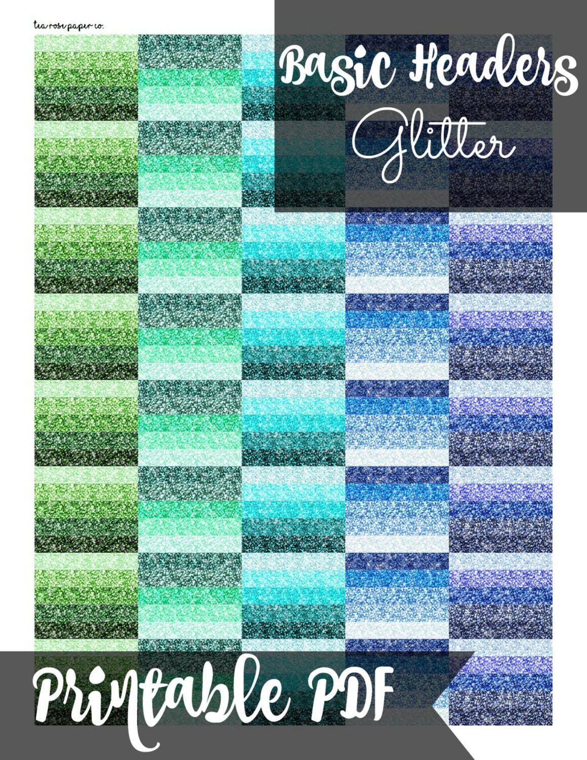 PRINTABLE Glitter Planner Header Stickers Green Blue - Etsy