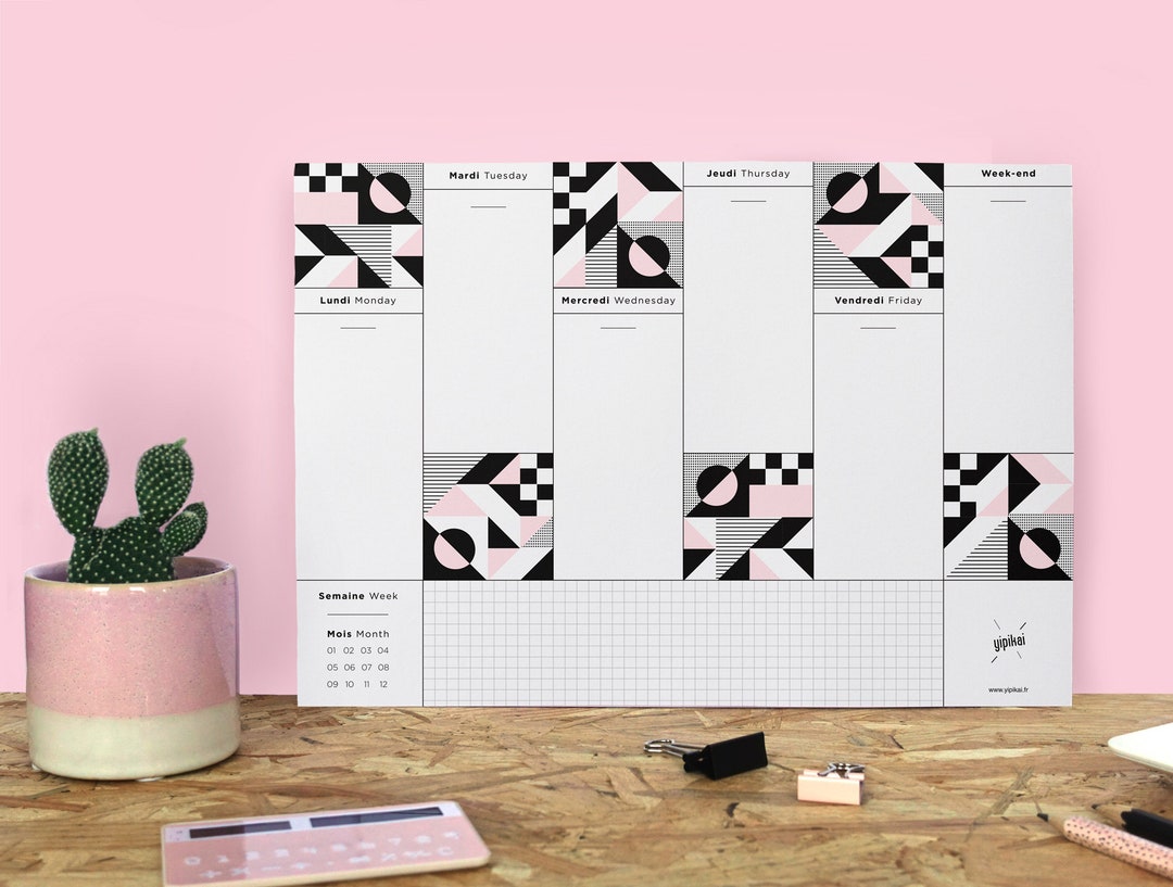 Black Pink Weekly Desk Planner Pad, Beautiful Weekly Planner Pad, A4 ...
