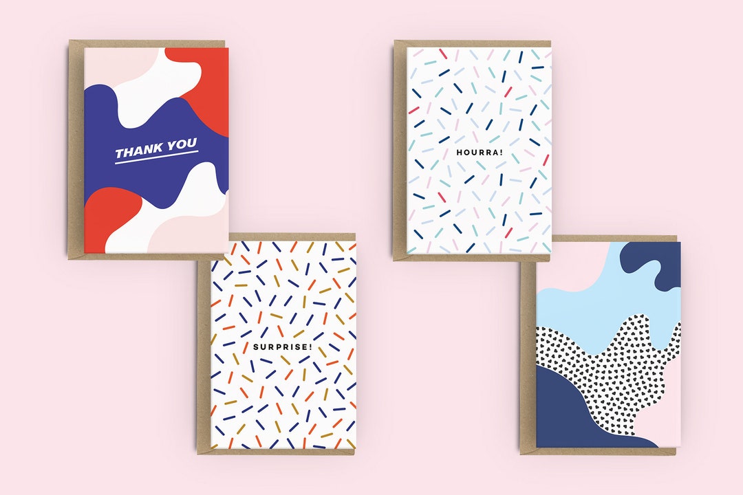 Christmas Cards Set, Pack of 4 Xmas Cards Pastel Color, Assorted ...